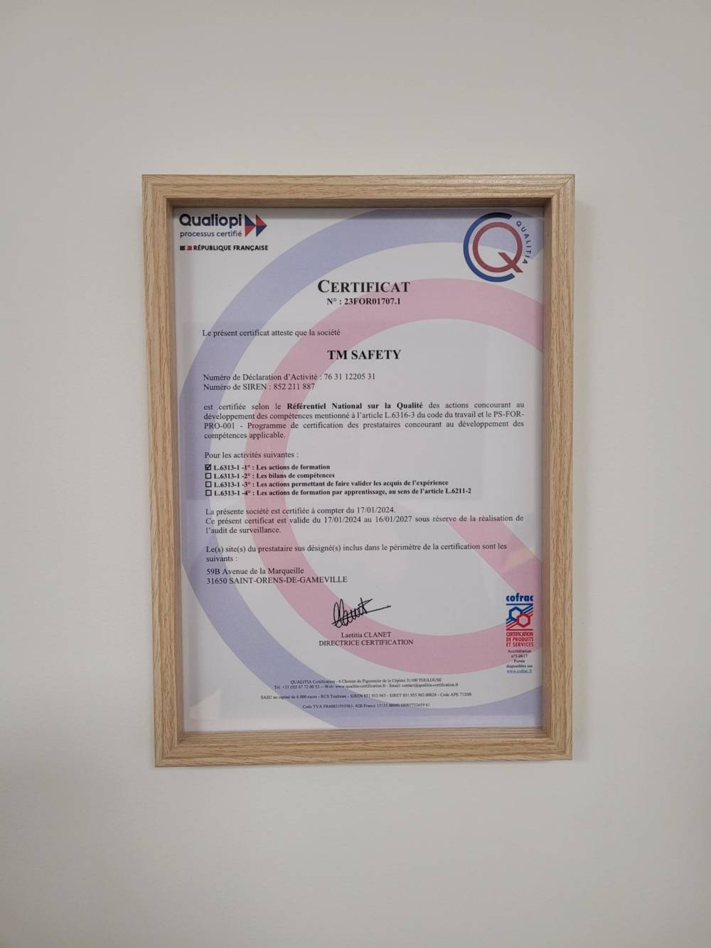TM SAFETY obtient la certification Qualiopi - TM SAFETY